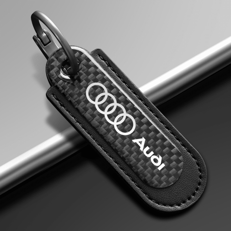 Audi Carbon Fiber With Black Leather Keychain
