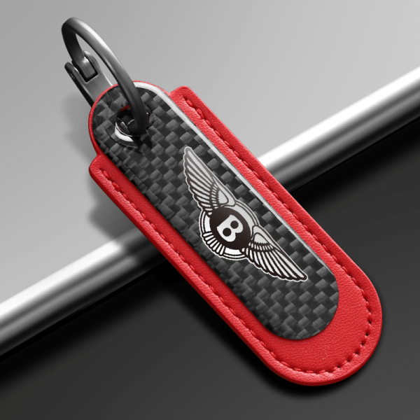 Bentley Carbon Fiber With Red Leather Keychain - Tire Valve Caps, Car ...