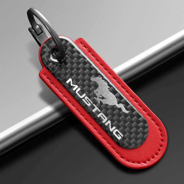 Ford Mustang Carbon Fiber With Red Leather Keychain - Tire Valve Caps ...