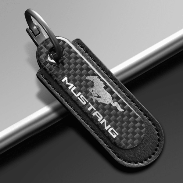 Ford Mustang Carbon Fiber With Black Leather Keychain - Tire Valve Caps ...