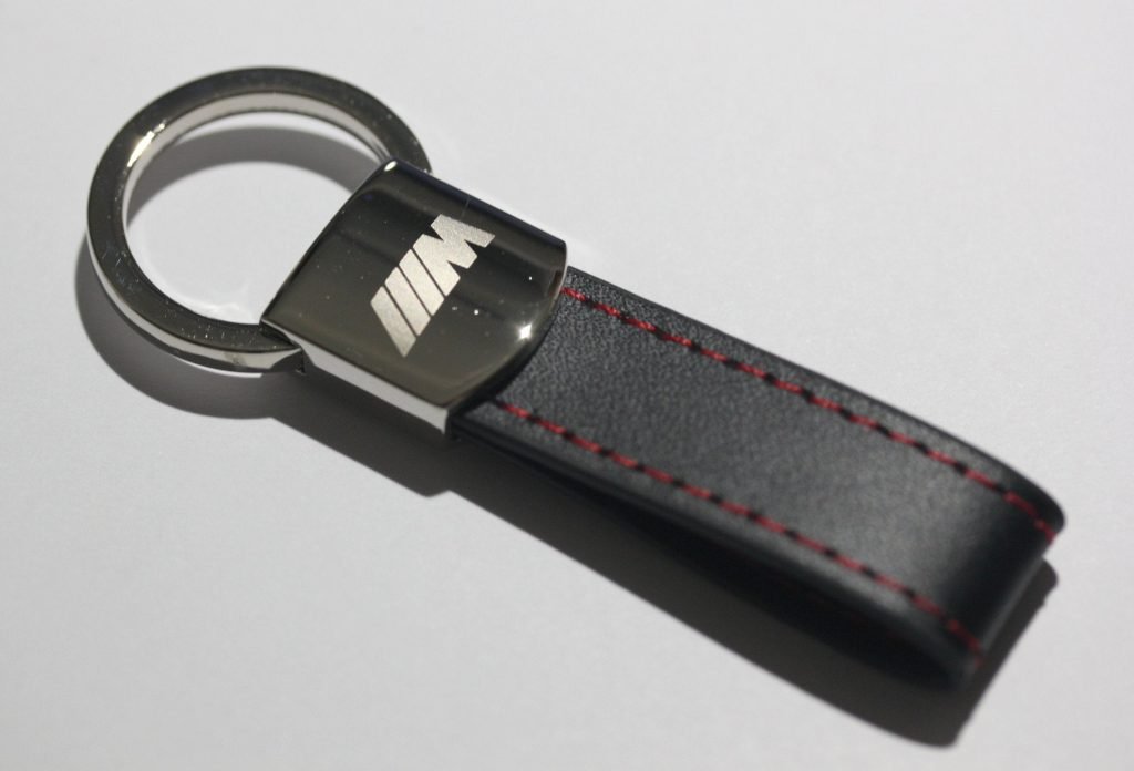BMW M Leather Chrome Red Stitches Key Chain - Tire Valve Caps, Car ...