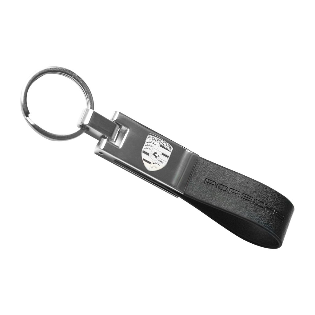 Porsche Leather Chrome Metal Key Chain - Tire Valve Caps, Car ...