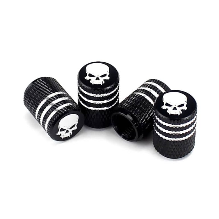 Skull Black Laser Engraved Tire Valve Caps – Extra Spare Cap Total 5 ...