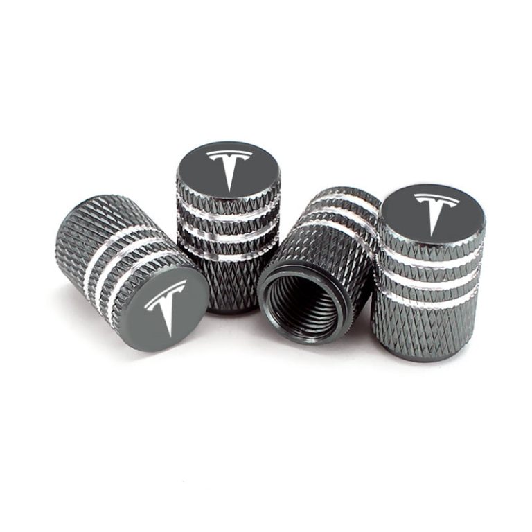Tesla Grey Laser Engraved Tire Valve Caps – Extra Spare Cap Total 5 ...