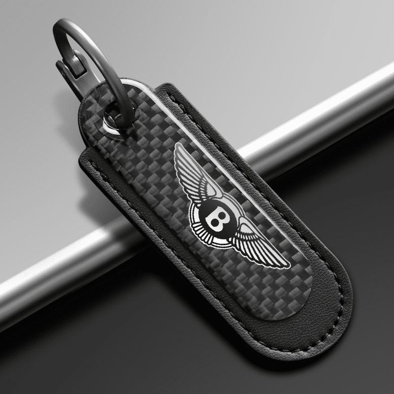 Bentley Carbon Fiber With Black Leather Keychain - Tire Valve Caps, Car ...