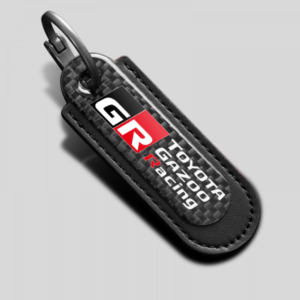 Toyota GR Carbon Fiber Black Leather Keychain - Tire Valve Caps, Car ...